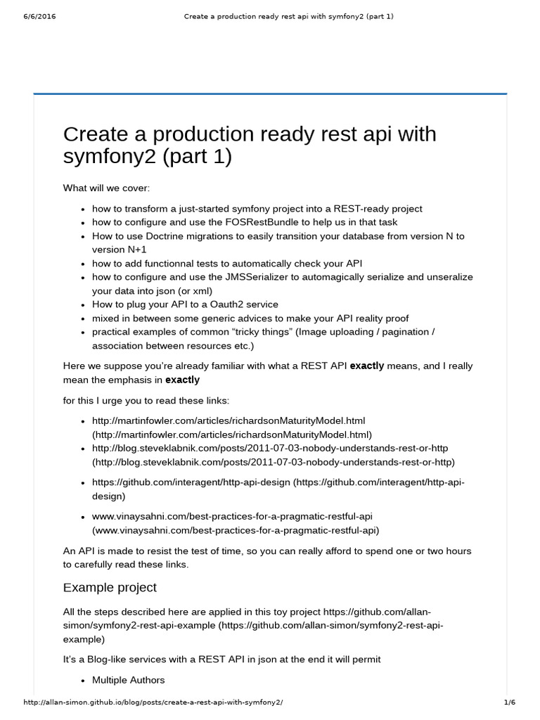 Create A Production Ready Rest Api With Symfony2 (Part 1) | PDF