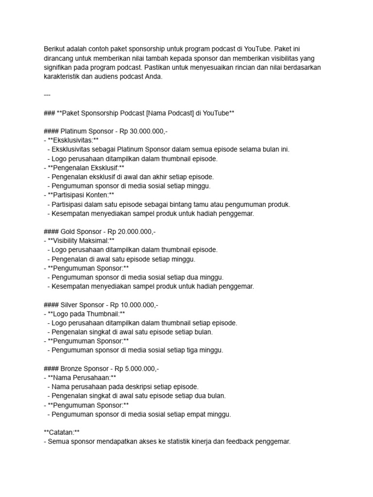 Contoh Paket Sponsorship Untuk YT | PDF