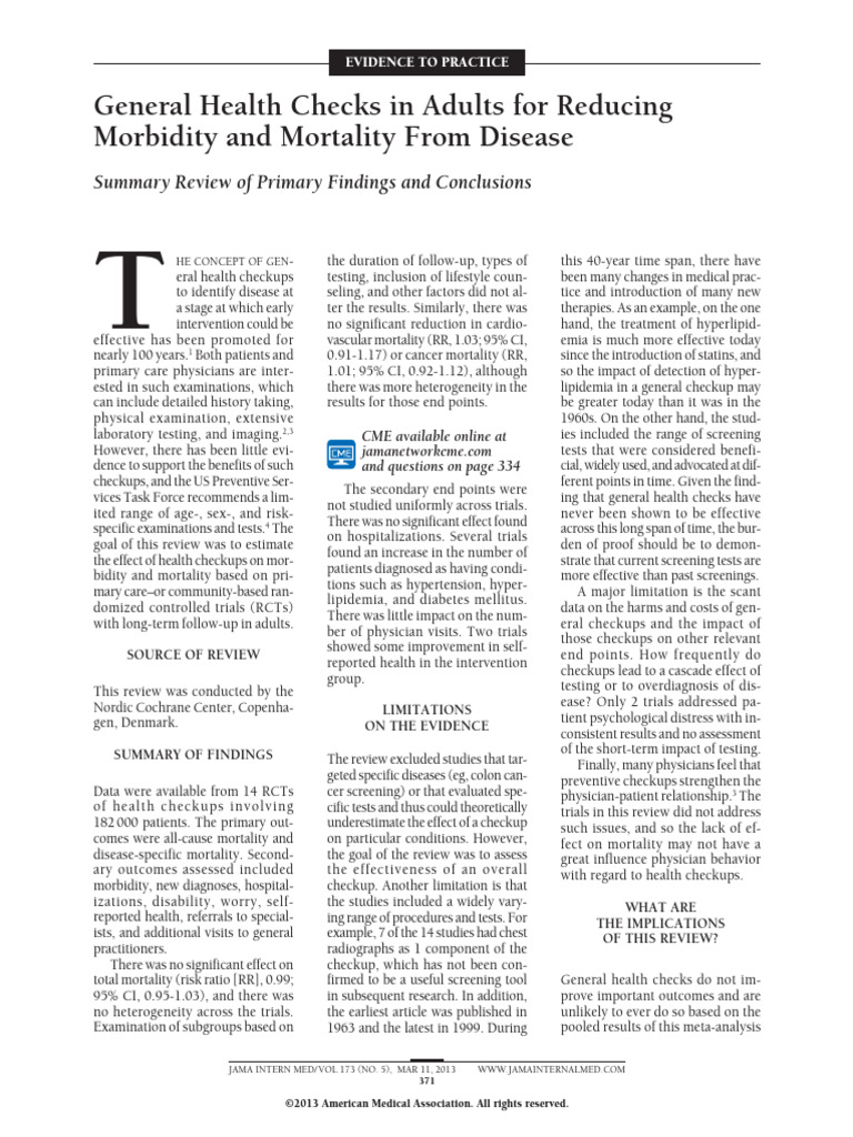 General Health Checks in Adults For Reducing Morbidity and Mortality ...