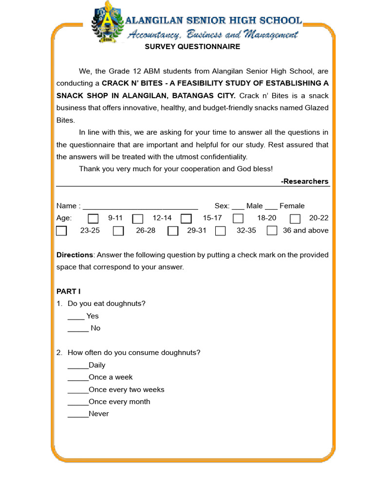 G12 Elton Mayo Feasibility Study Group 1 Survey Questionnaire | PDF