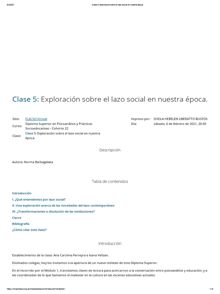 Clase 5 - Exploración Sobre El Lazo Social en Nuestra Época | PDF