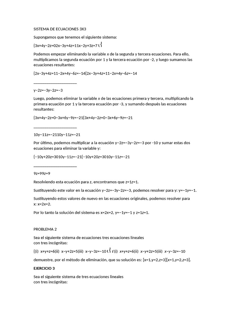 Sistema de Ecuaciones 3x3 | PDF