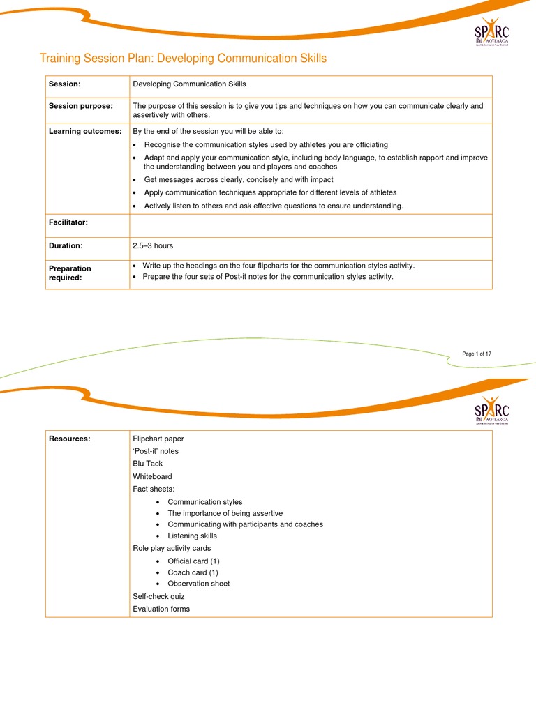 Communication Skills Training Session Plan | PDF | Body Language ...