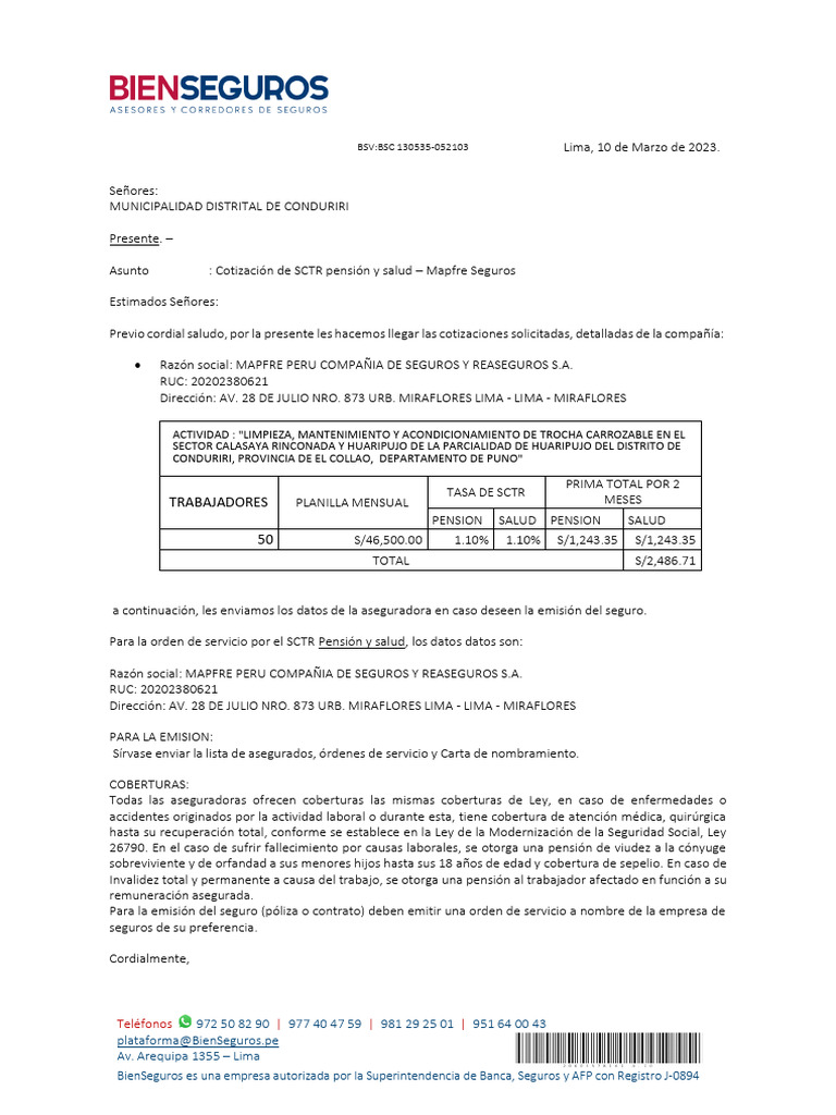 SCTR Cotiz Conduriri - Mapfre Seguros | PDF