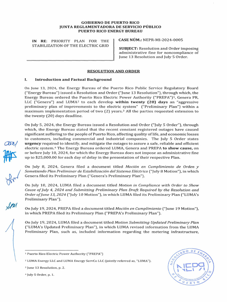 MI20240005 Resolution and Order Imposing Administrative Fine For ...