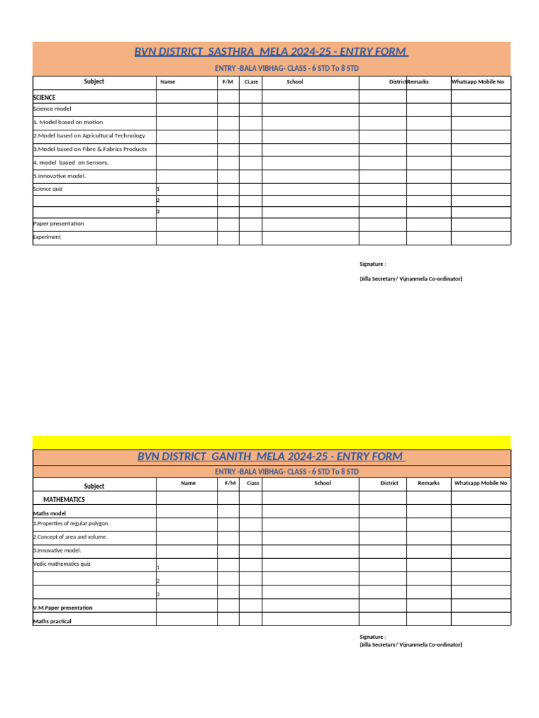 BVN District Ganith, Sasthra Mela 2024 | PDF