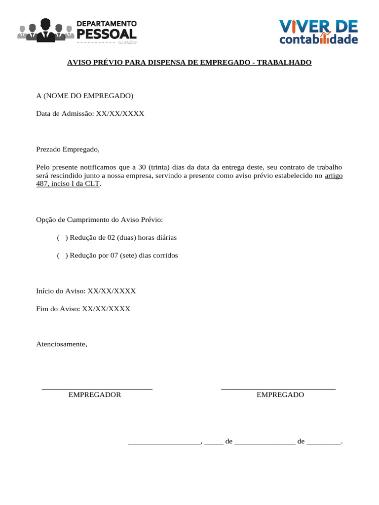 Aviso Prévio Trabalhado - Modelo | PDF