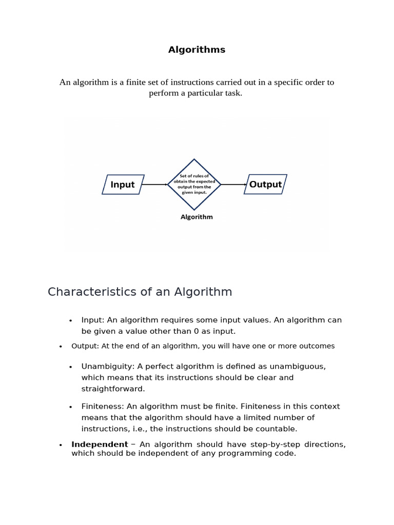 Characteristics of Algorithms | PDF