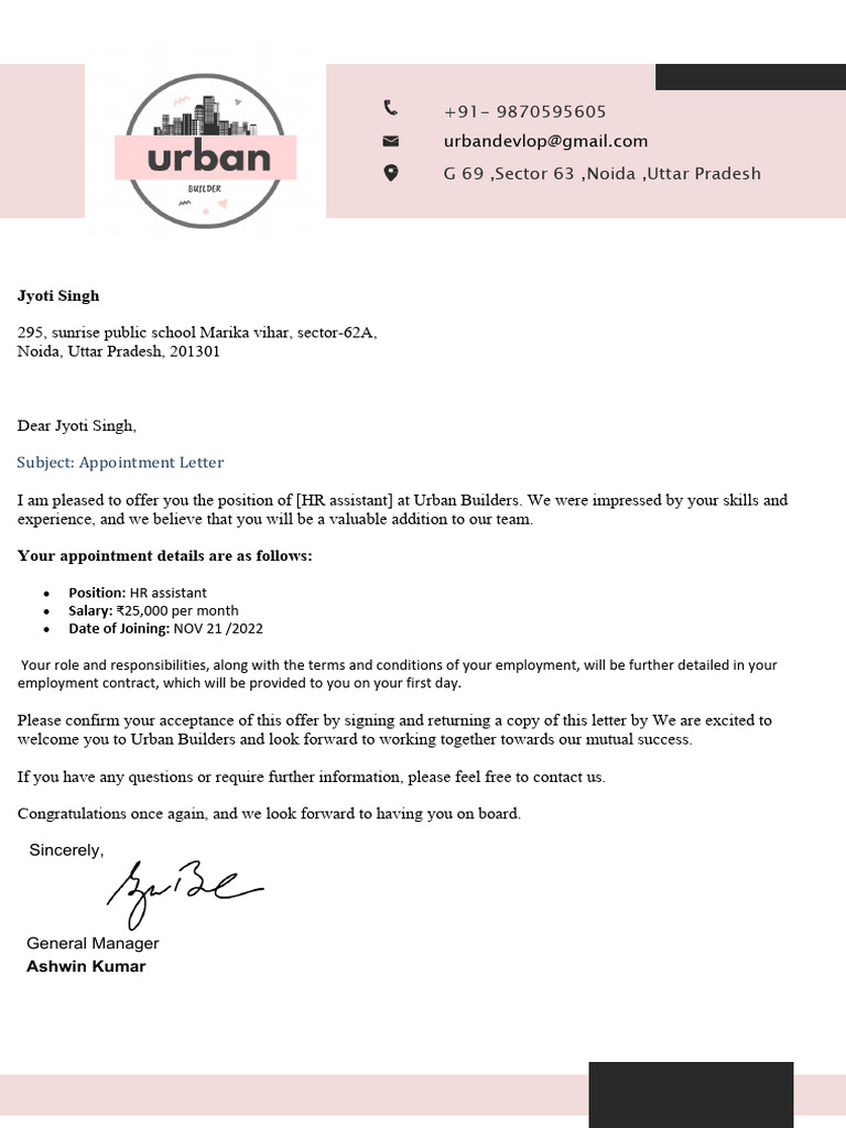 Jyoti Appoitment Letter | PDF