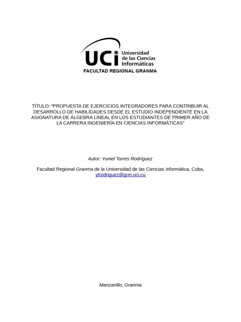 Propuesta Ejercicios Integradores para Contribuir Desarrollo Habilidades Desde Estudio ...