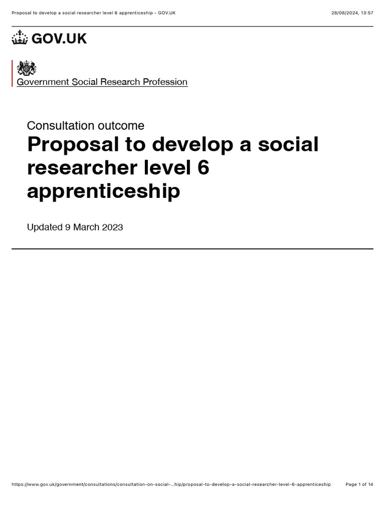 Proposal to develop a social researcher level 6 apprenticeship - GOV.UK | PDF