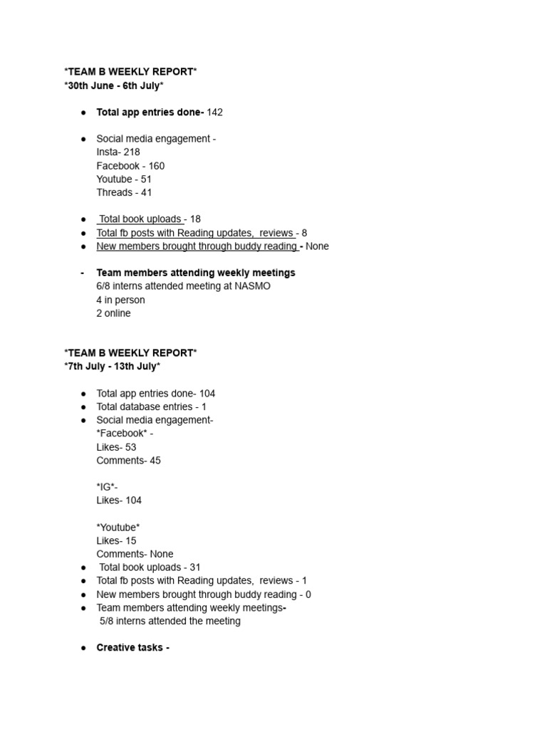 Team B Weekly Report | PDF