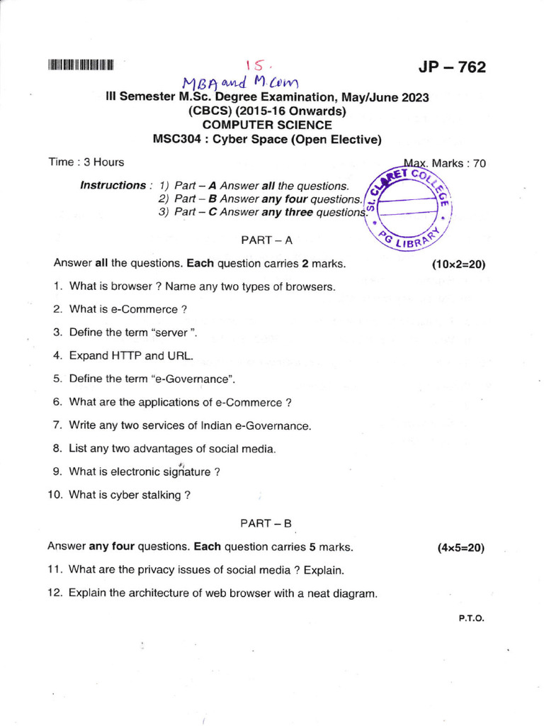 304 Cyber Space Open Elective June 2023 | PDF
