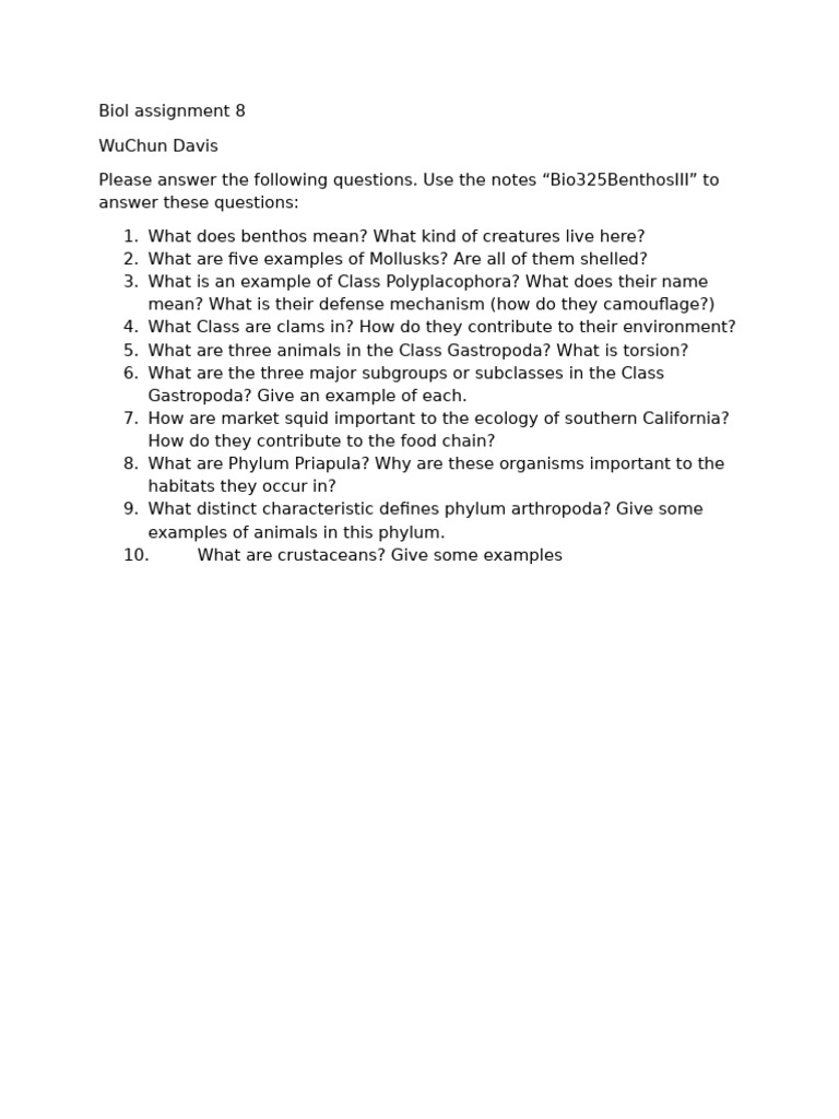 Biol Assignment 8 Pdf