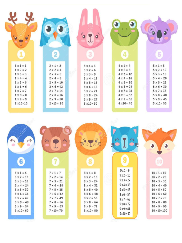 Tablas de Multiplicar de Animalitos | PDF