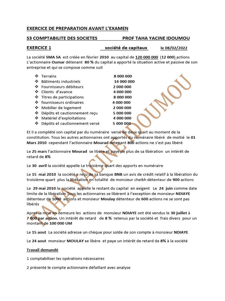 TD Comptabilité S3 PROF TAHA Corrigé Série1 - 230102 - 094355 | PDF