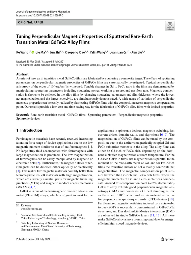 Wang Et Al - 2021 - Journal of Superconductivity and Novel Magnetism ...