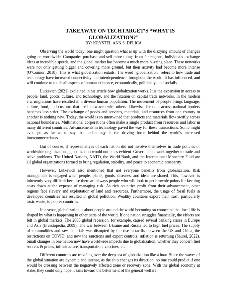 Globalization Assignment 1 | PDF