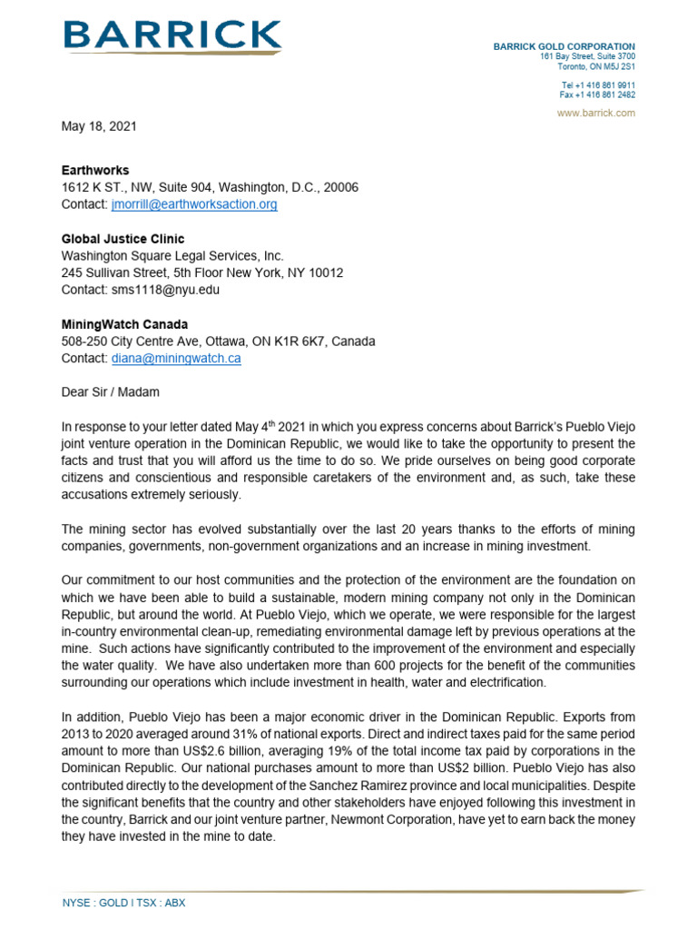 Barrick PV Expansion Response 051821 | PDF | Mining | Science & Mathematics