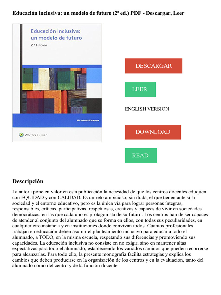Mod#1 Lect#3 Educación Inclusiva - Un Modelo de Futuro (2 Ed.) PDF - Descargar, Leer | PDF
