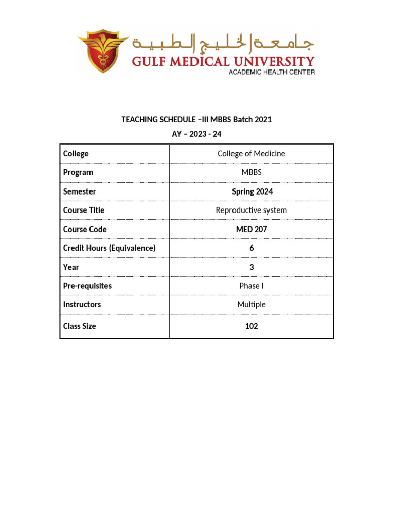 Teaching Schedule Of Med 207 Ay23 24 Pdf