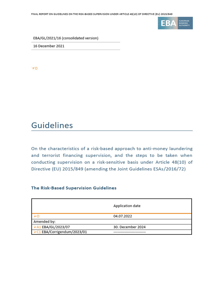 EBA GL-2021-16 on RBA AML CFT_consolidated version 2024 | PDF