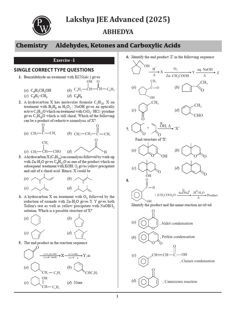 Aldehydes,_Ketones_and_Carboxylic_Acids_JEE_Advanced_Practice_Sheet | PDF