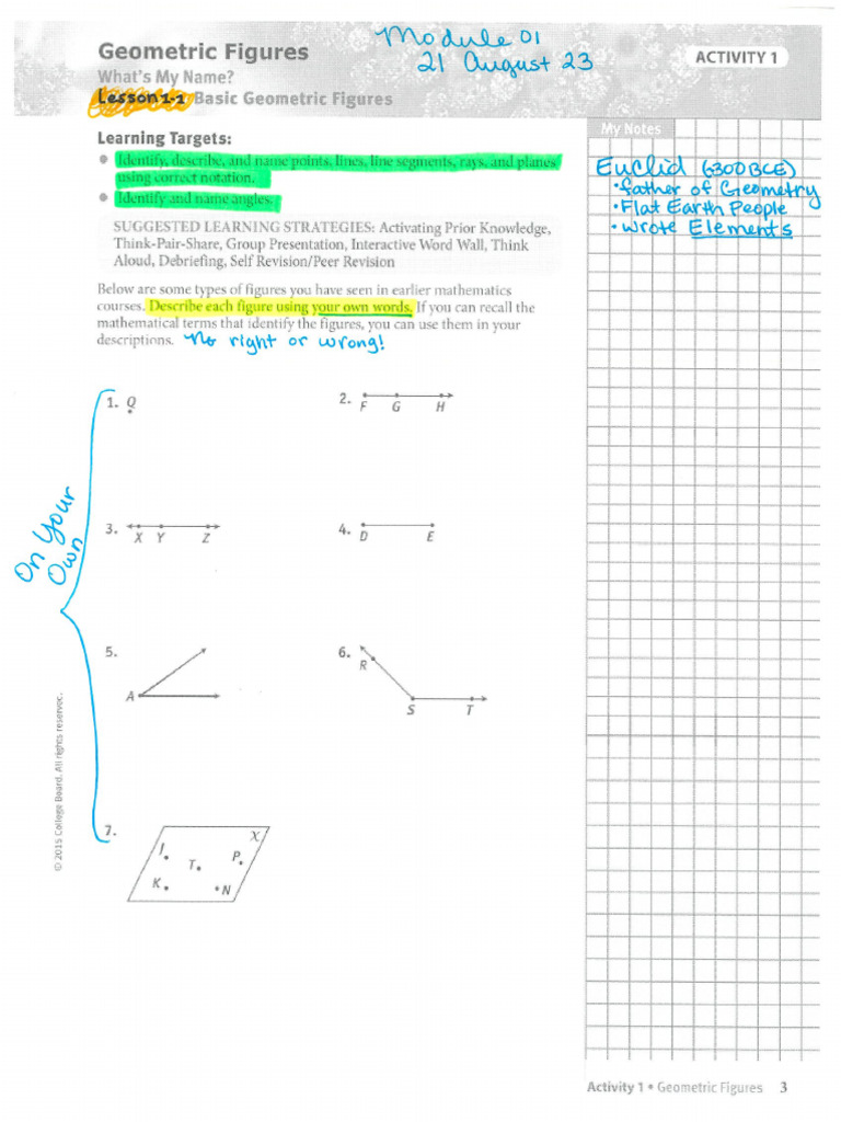 GKP 1-1 Notes KEY SpringBoard Pages Basic Geometric Figures | PDF
