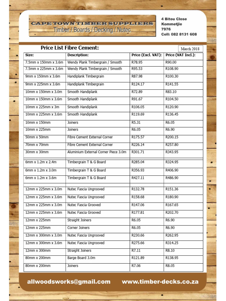 Price List Fibre Cement March 2018 | PDF
