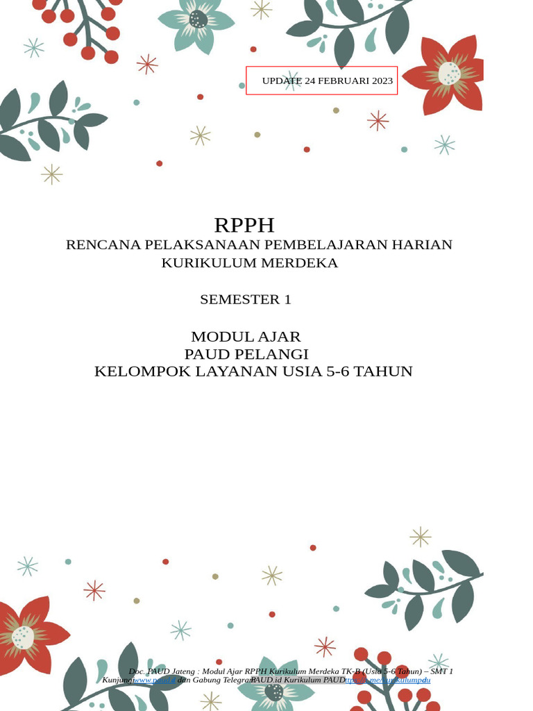 Modul Ajar RPPH TK B 5 6 Tahun Kurikulum Merdeka Smt1 Compress | PDF