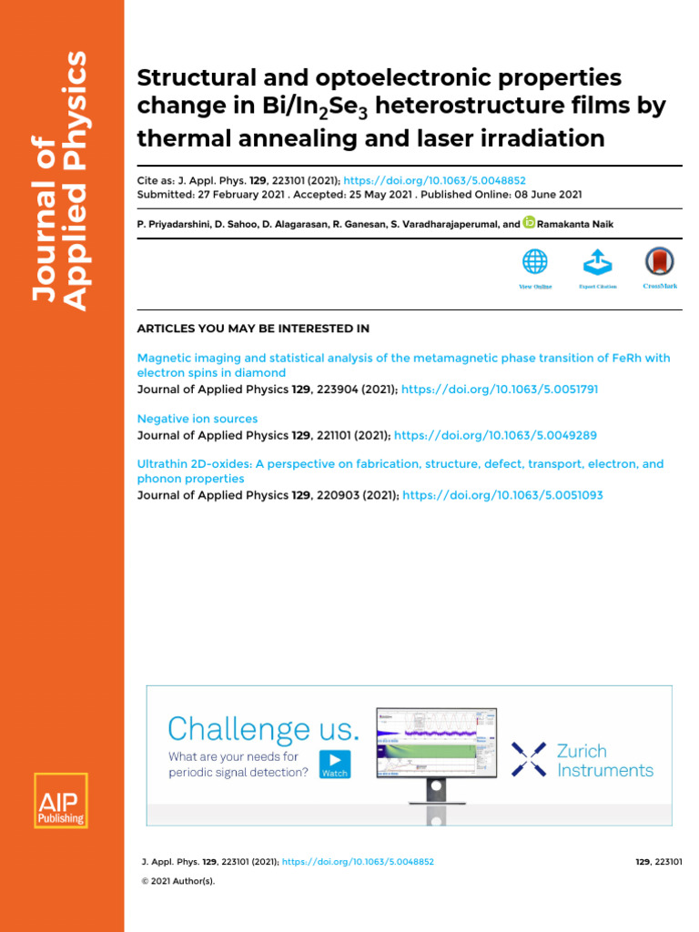Structural and Optoelectronic Properties Change in Bi/In Se Heterostructure Films by Thermal ...