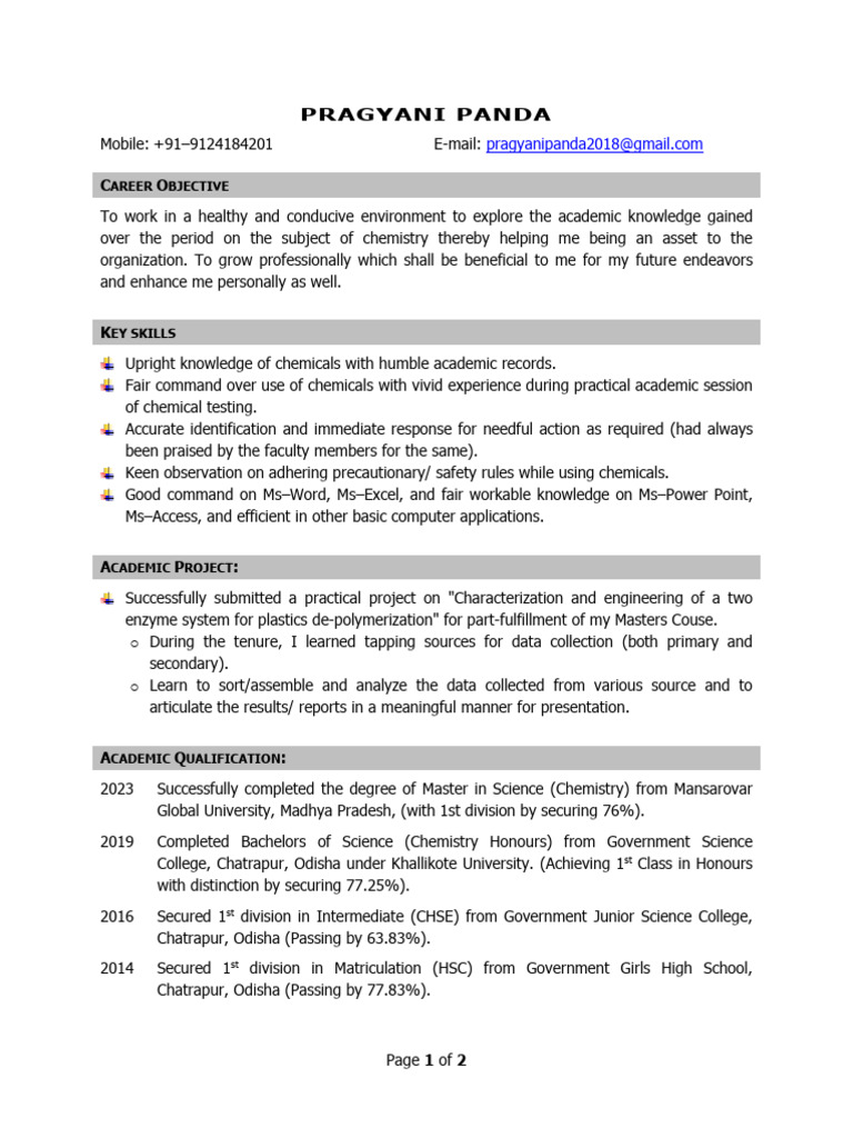 Pragyani+Panda+Resume 1 | PDF
