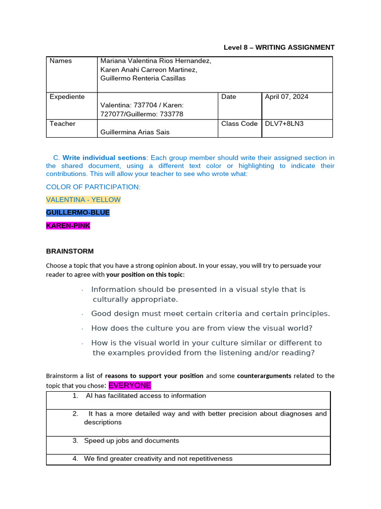Level 8 - WRITING ASSIGNMENT . | PDF