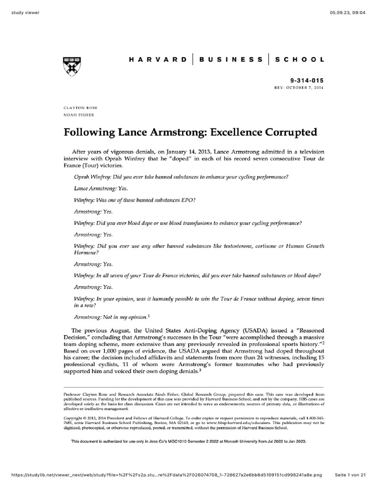 Following Lance Armstrong Excellence Corrupted | PDF