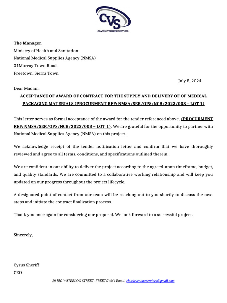 CVS Acceptance Letter | PDF