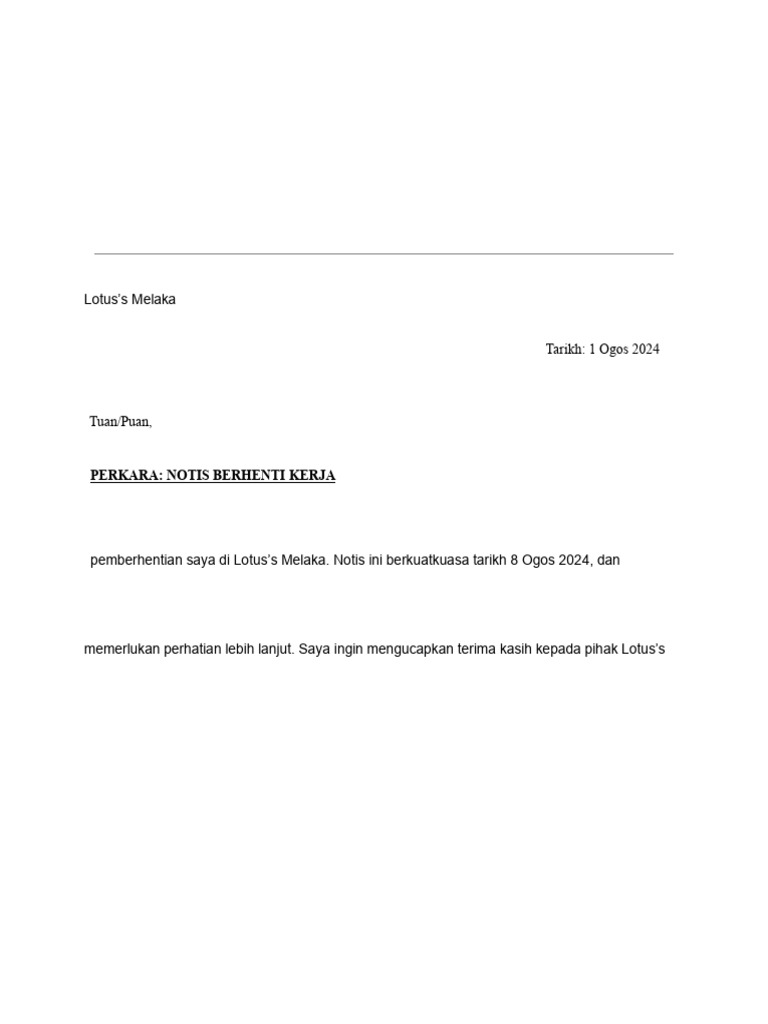 Contoh Surat Berhenti Kerja Pdf