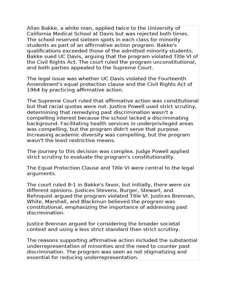 Regents of the university of California v Bakke(1978) | PDF