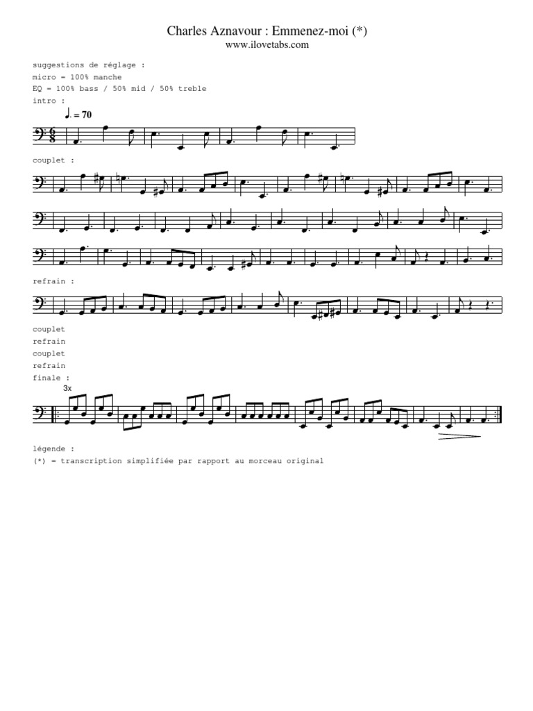 Charles Aznavour Emmenez Moi Score FR Bass | PDF