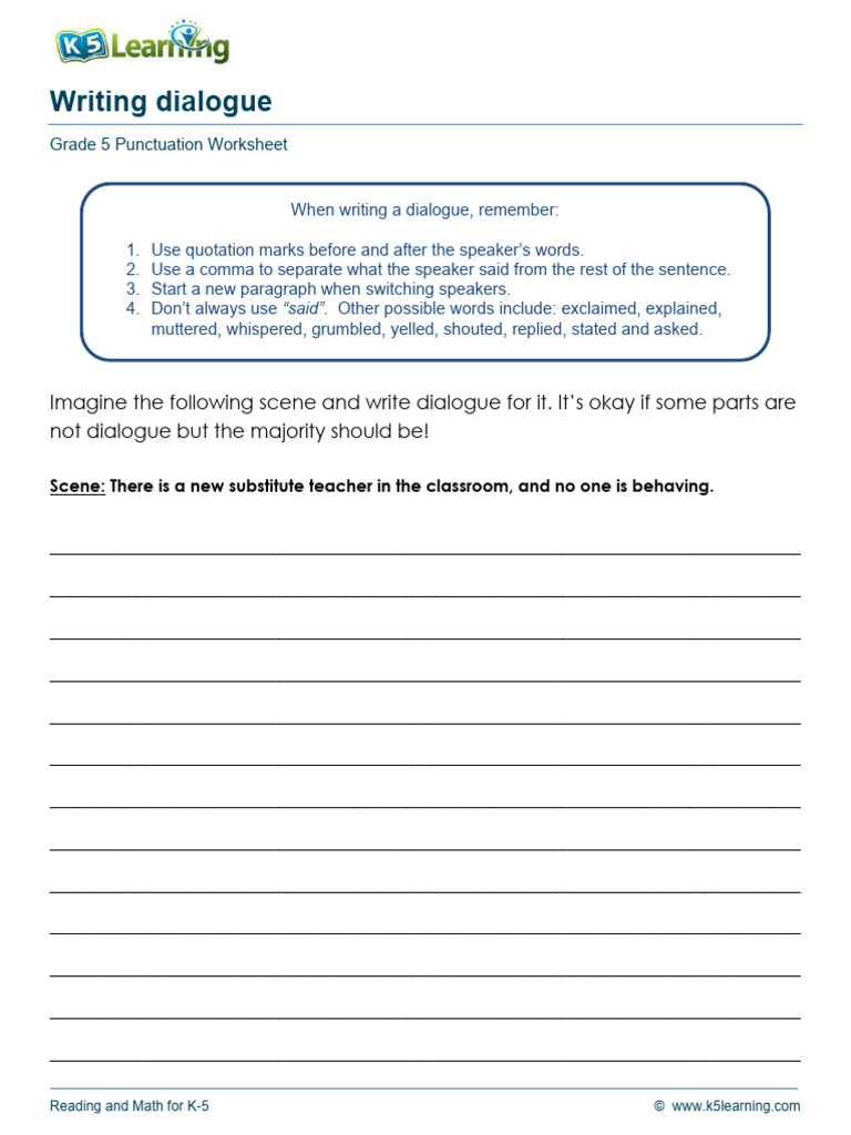 Grade 5 Writing Dialogue Aqh | PDF