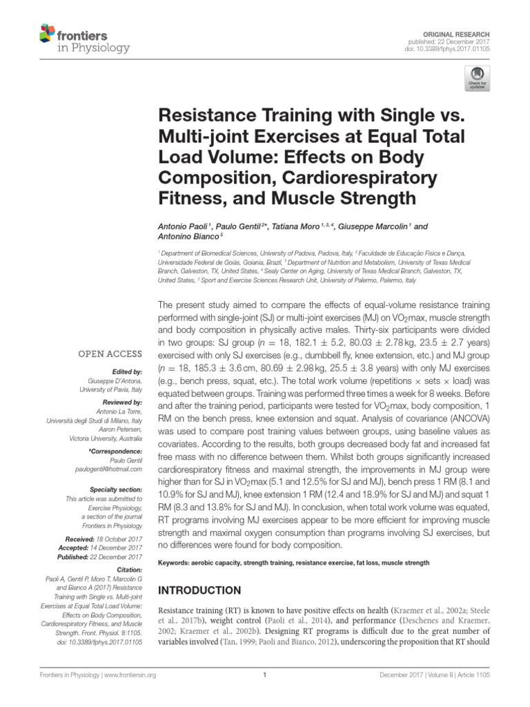 Resistance Training With Single vs. Multi-Joint Exercises at Equal ...