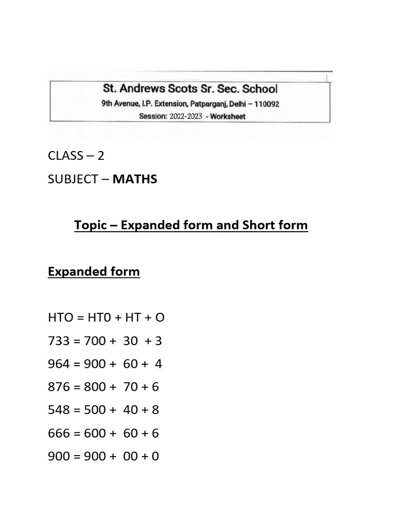 Maths- Expanded Form and Short Form (II) | PDF