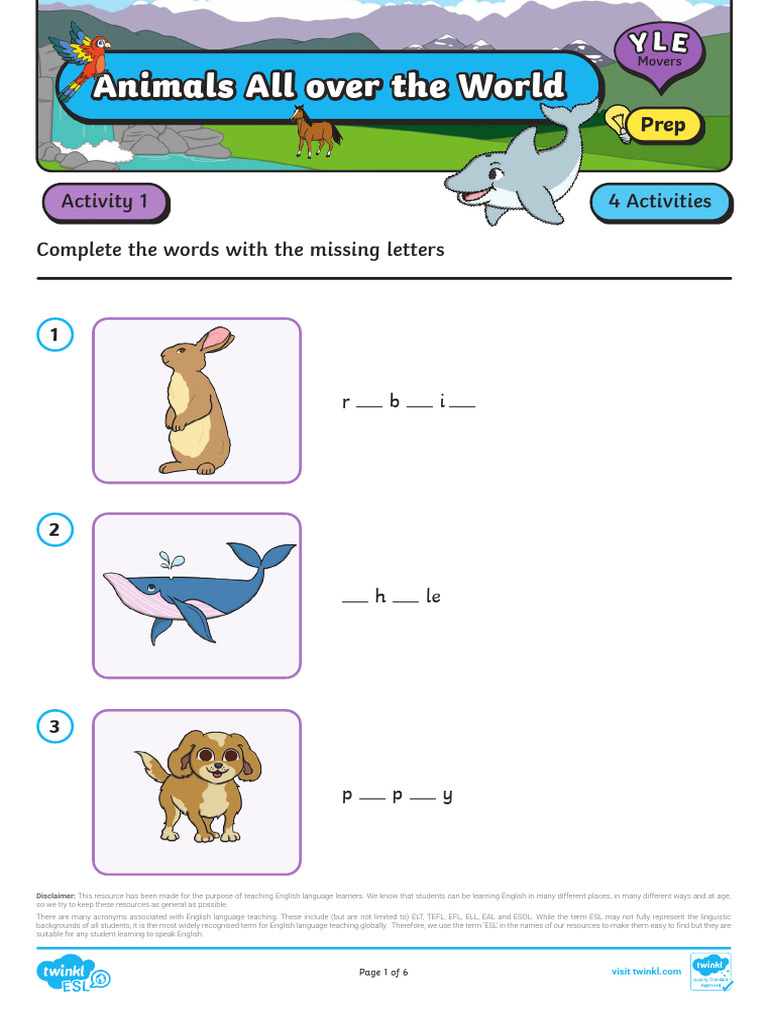 YLE Movers Exam Prep Lesson Animals All Over The World | PDF