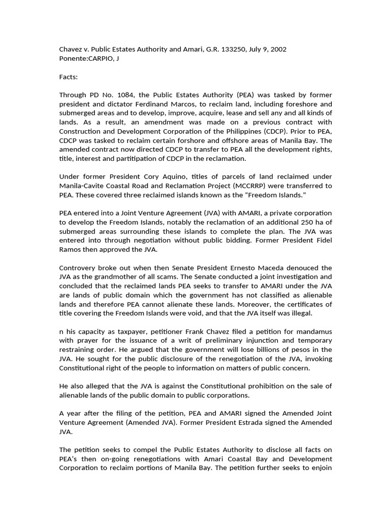 Chavez v. PEA and Amari | PDF