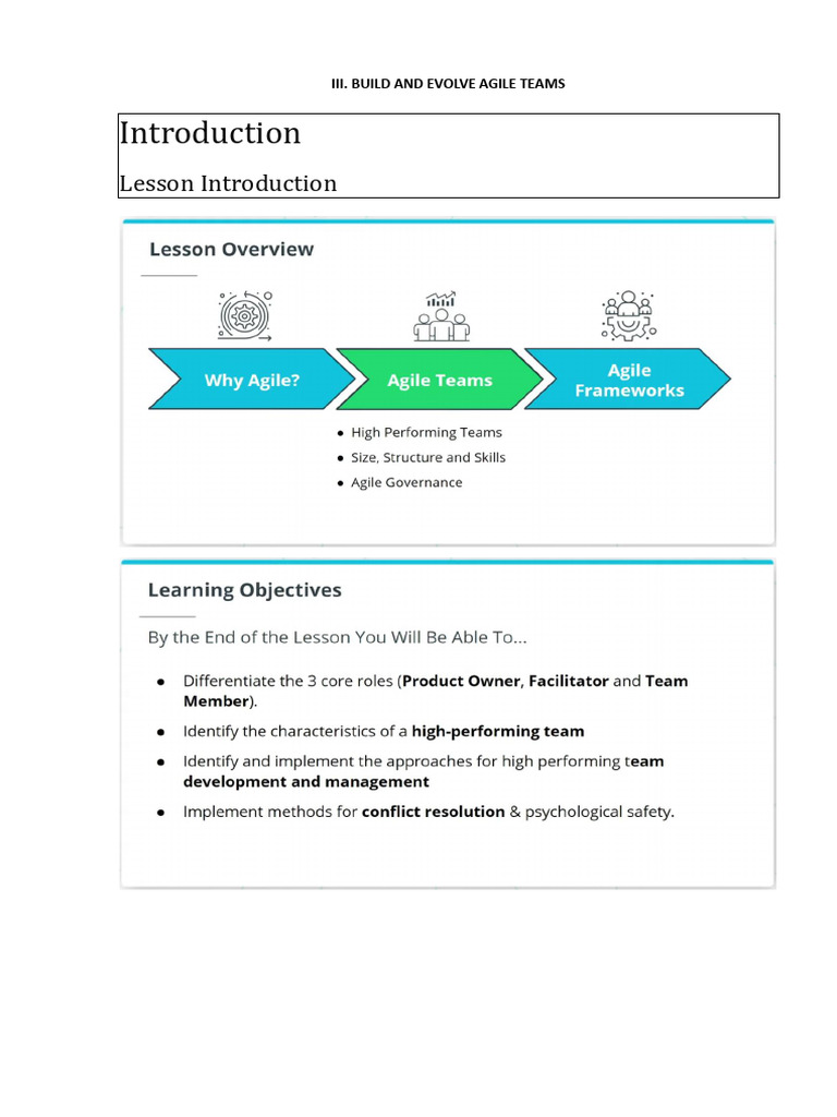 Iii. Build and Evolve Agile Teams | PDF