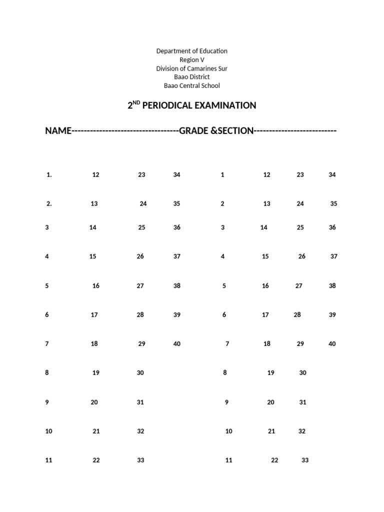 2nd Periodical Exam Answer Key | PDF
