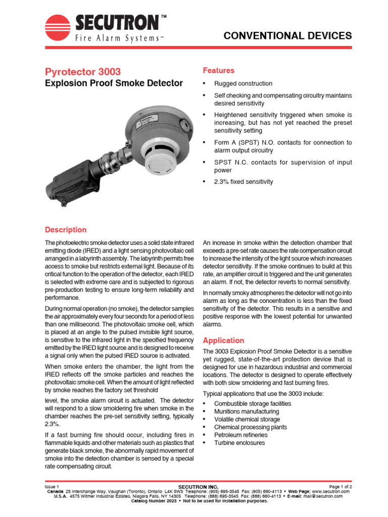 CAT-2023 3003 Explosion Proof Smoke Detector | PDF