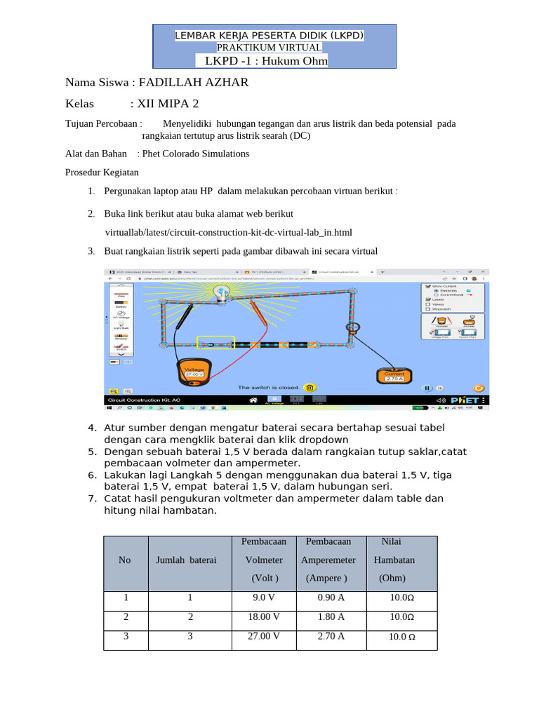 LKPD Hukum Ohm Fadil | PDF