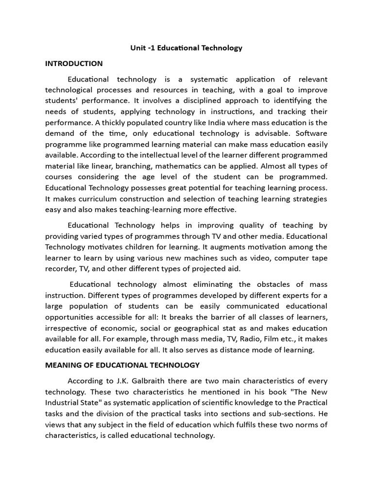 Unit - 1 Educational Technology | PDF