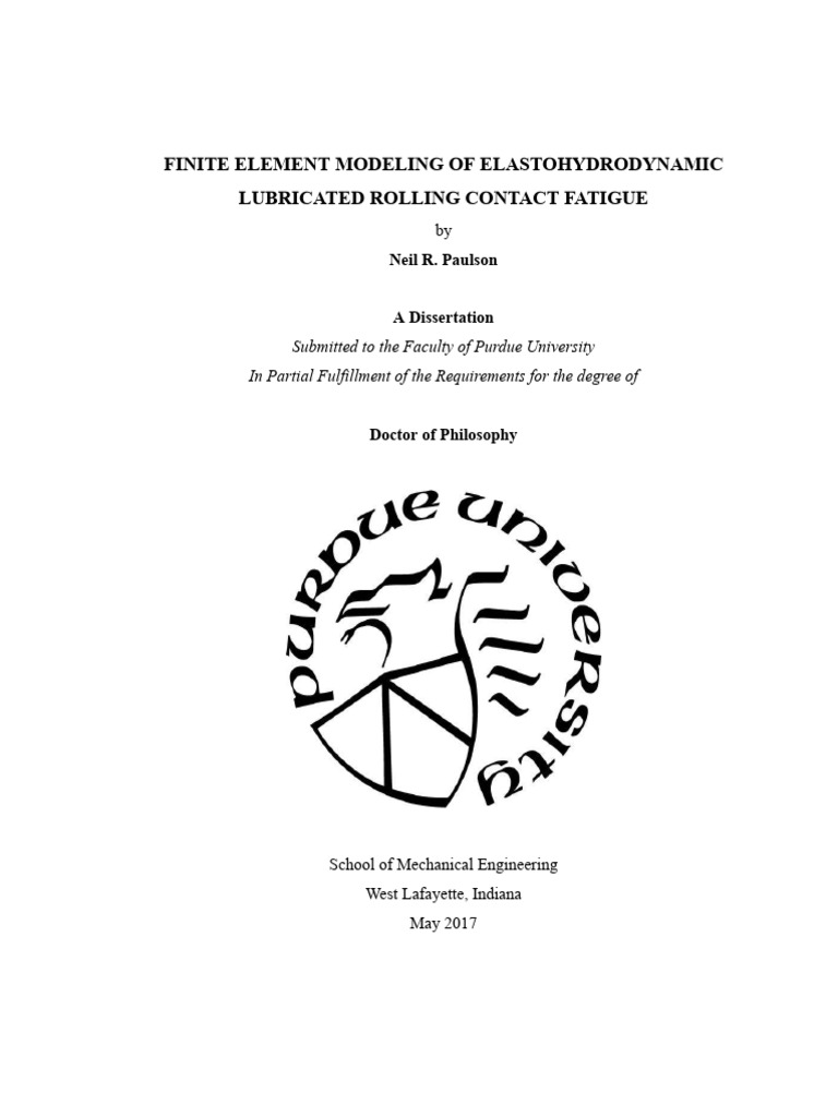 Finite Element Modeling of Elastohydrodynamic Lubricated Rolling Contact Fatigue | PDF