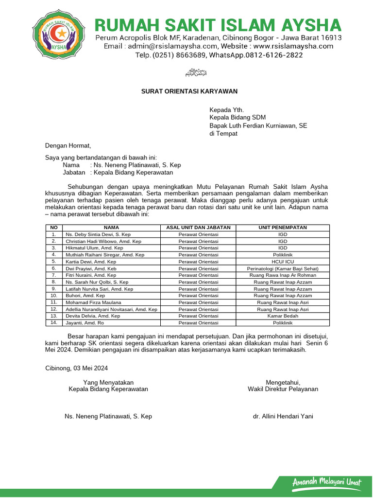 SURAT PENETAPAN DAN ROTASI KARYAWAN ASISTEN PERAWAT 03 Mei 2024 | PDF